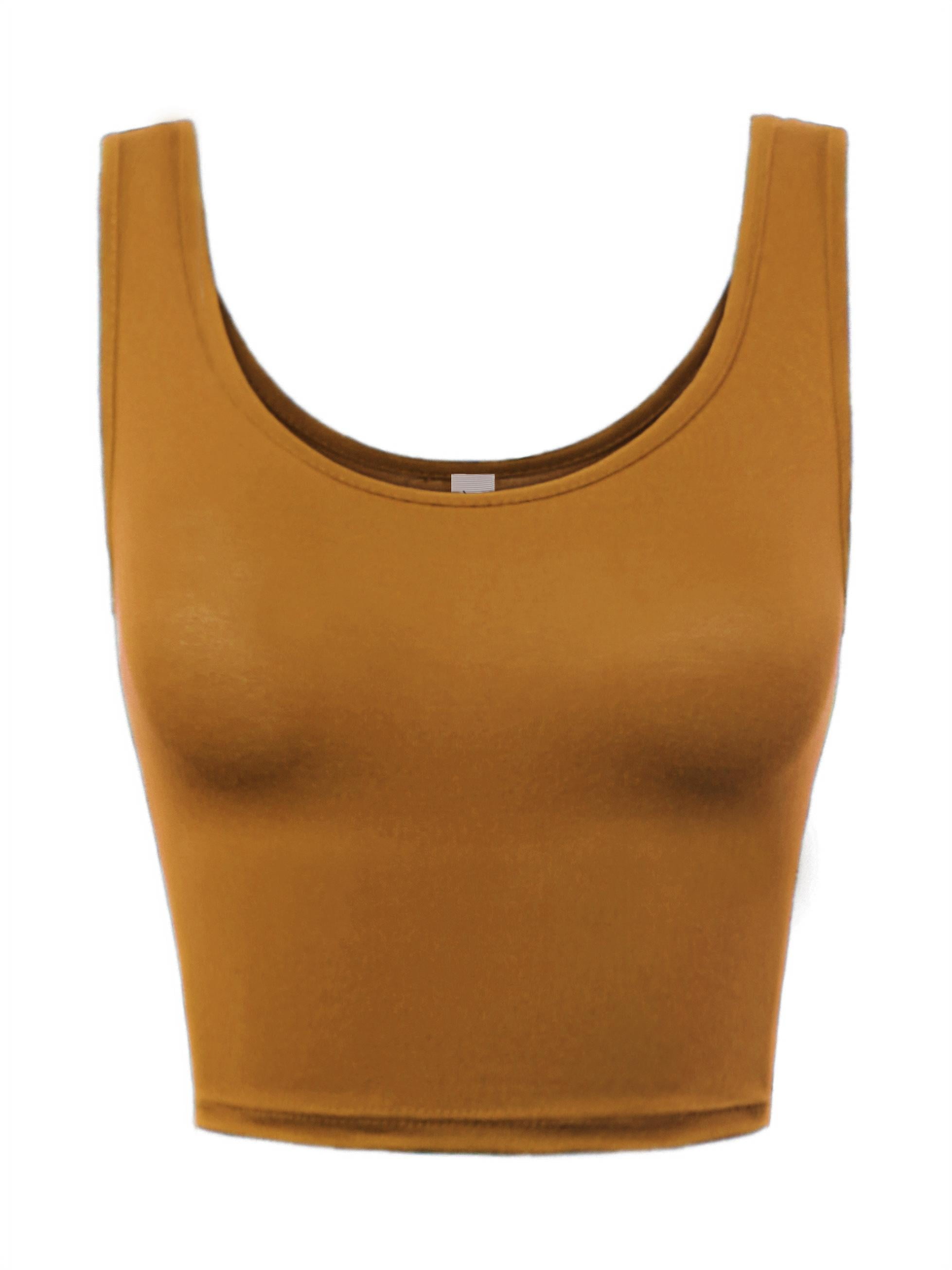 A2Y Women's Fitted Rayon Scoop Neck Sleeveless Crop Tank Top Mustard S ...