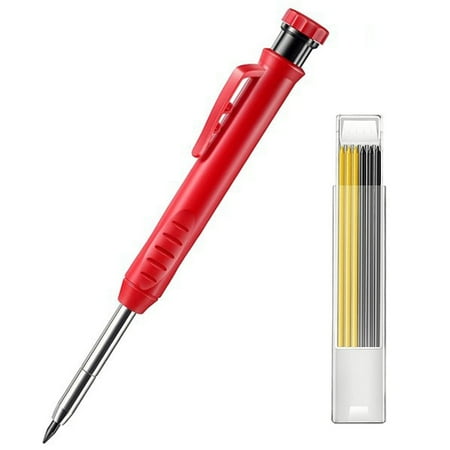 Solid Carpenter Pencil with 6Refill Leads Built-in Sharpener, Builder ...