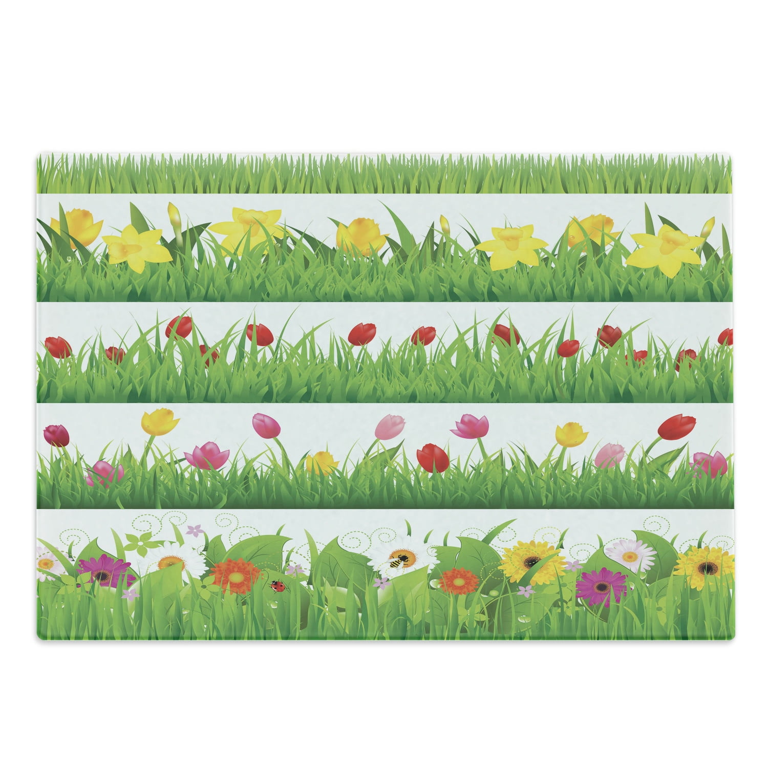 Green Flower Cutting Board, Lawn Pattern Horizontal Design Floral ...