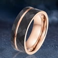 8mm Wide Black Hammered Tungsten Carbide Ring Rose Gold Groove Comfort ...