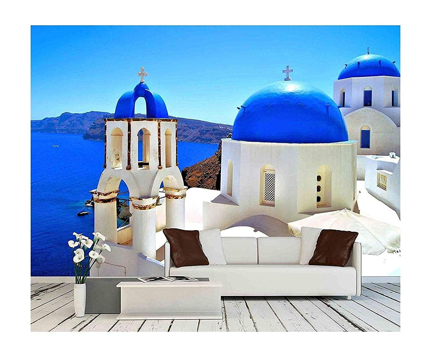 Wall26 Beautiful Blue Dome Churches of Santorini, Greece - Removable ...