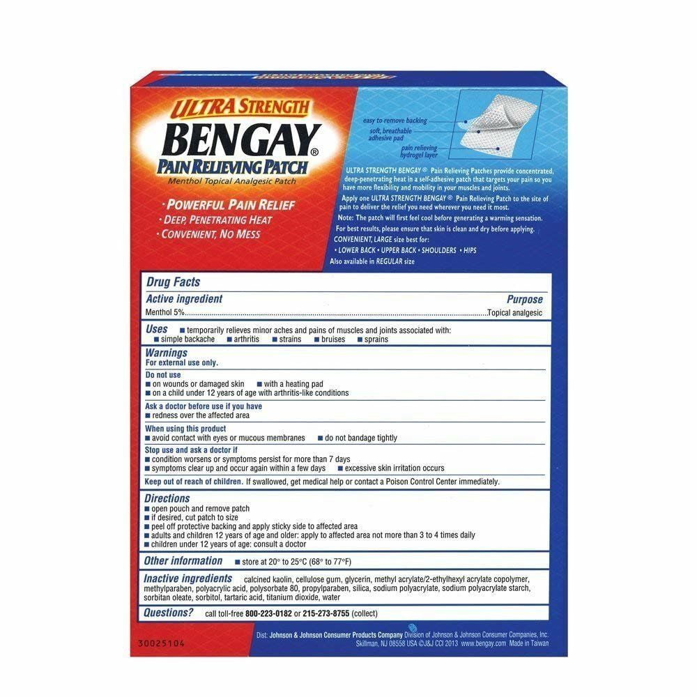 Bengay Ultra Strength Menthol Pain Relieving Patch, Topical Analgesic ...