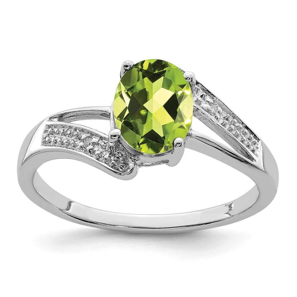 Solid 925 Sterling Silver Peridot Green August Gemstone and Diamond ...