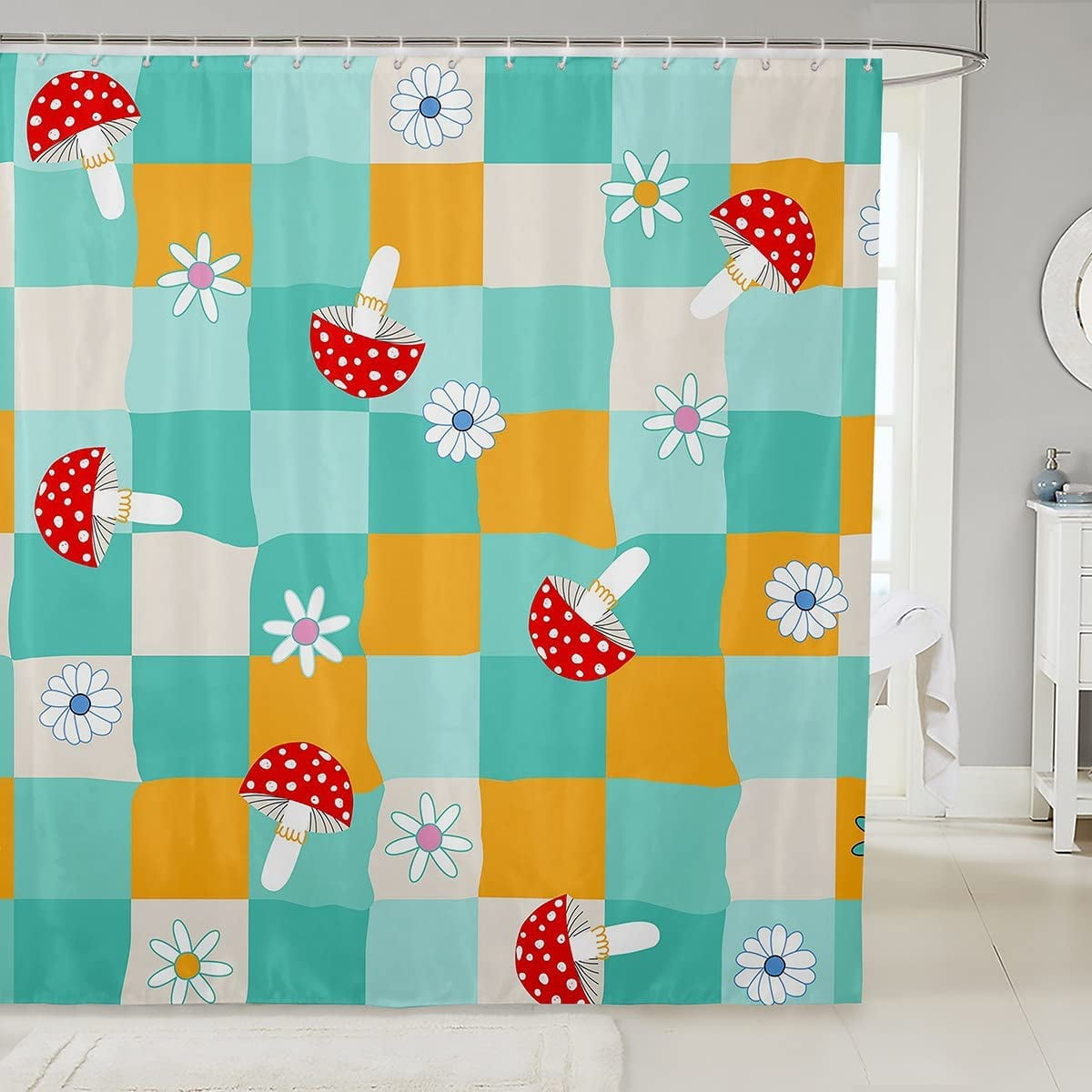 Groovy Style Shower Curtain 72x78 Vintage 60s 70s Flower Doodle