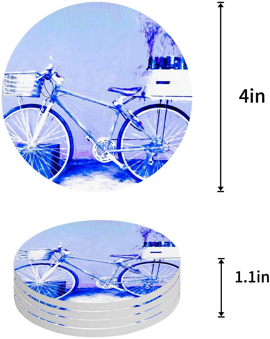 FMSHPON Oil Painting Style Bicycle Blue Set of 6 Round Coaster for ...