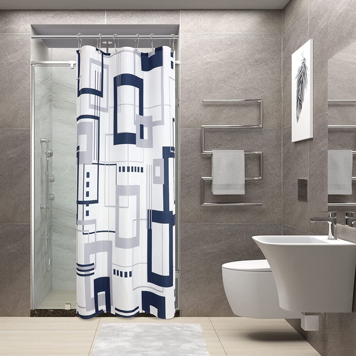 Blue Shower Curtain Shower Curtain Set for Bathroom Geometric Small ...
