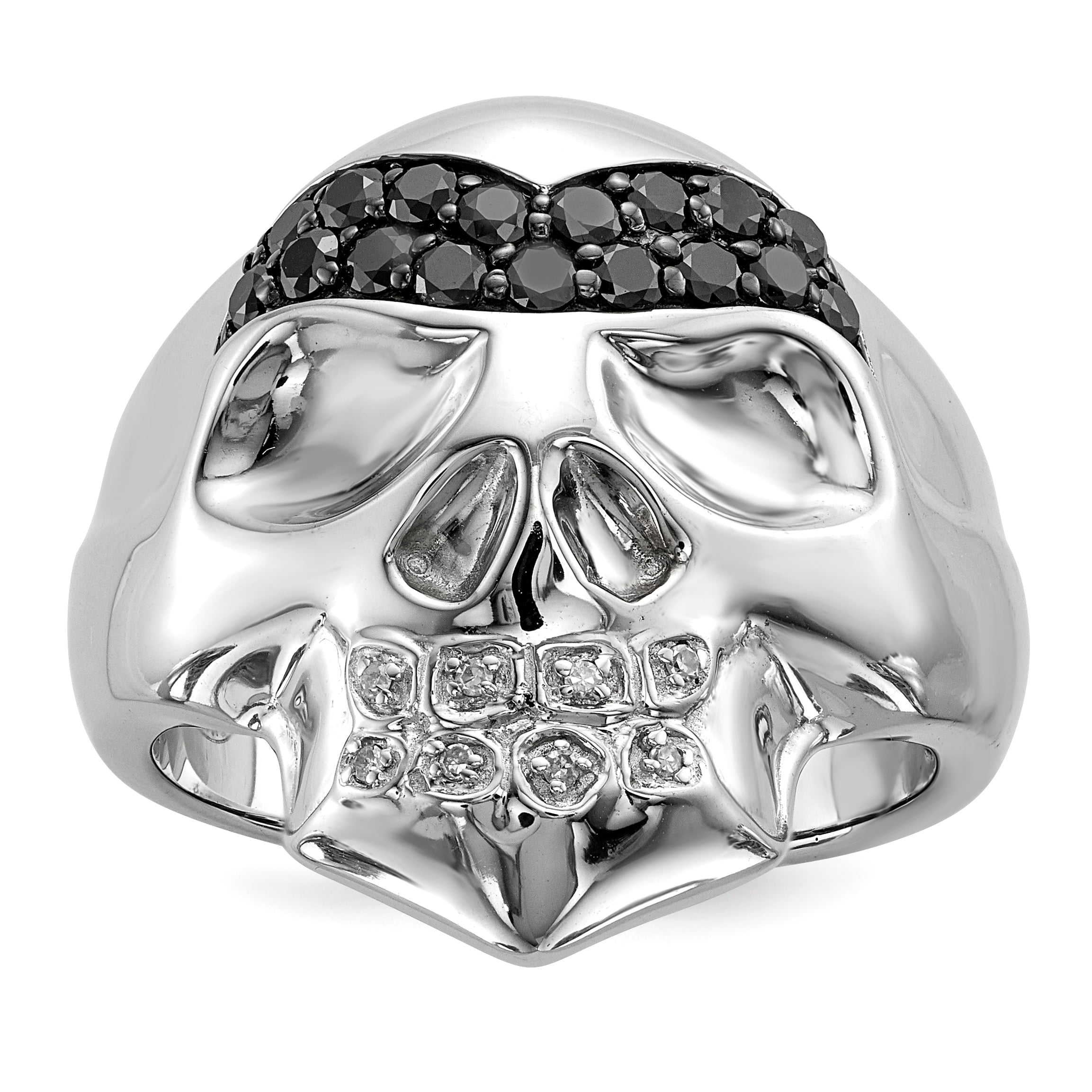 Sterling Silver W/ Rhodium-plated White & Black Diamond Skull Ring ...