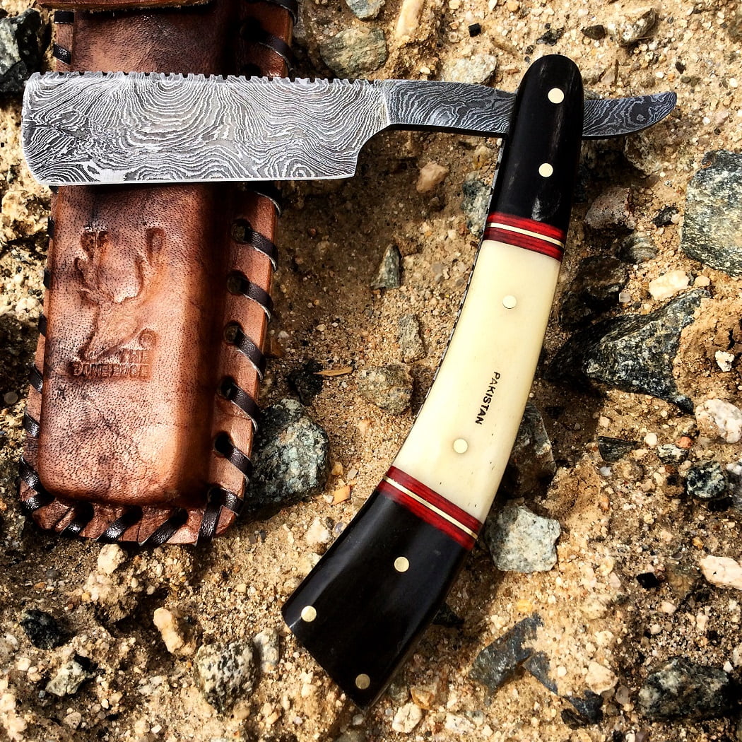 10" Damascus Steel Sharp Razor Blade Buffalo Horn Handle Hand Made ...