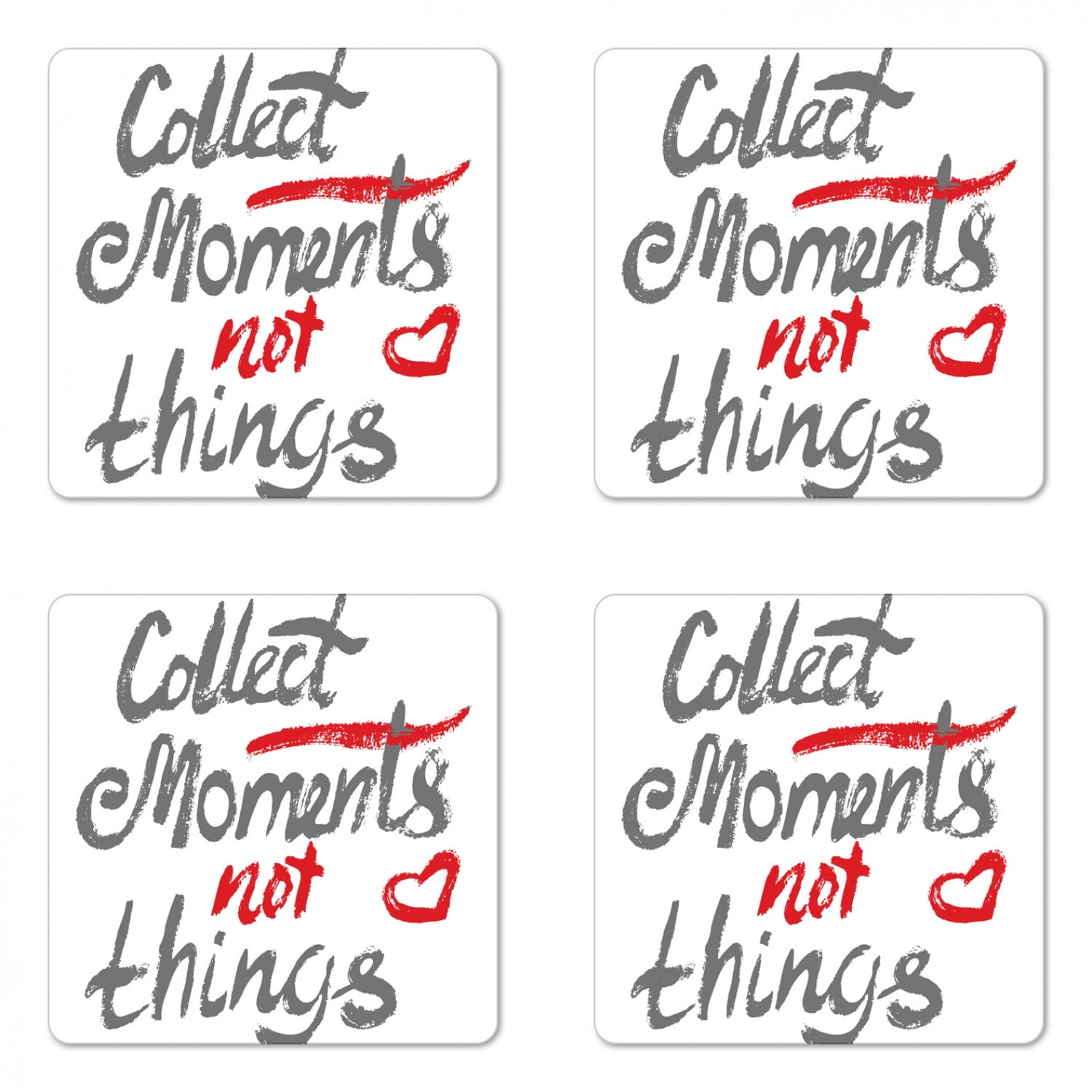 Saying Coaster Set of 4, Paintbrush Streaks a Heart Doodle Typographic ...