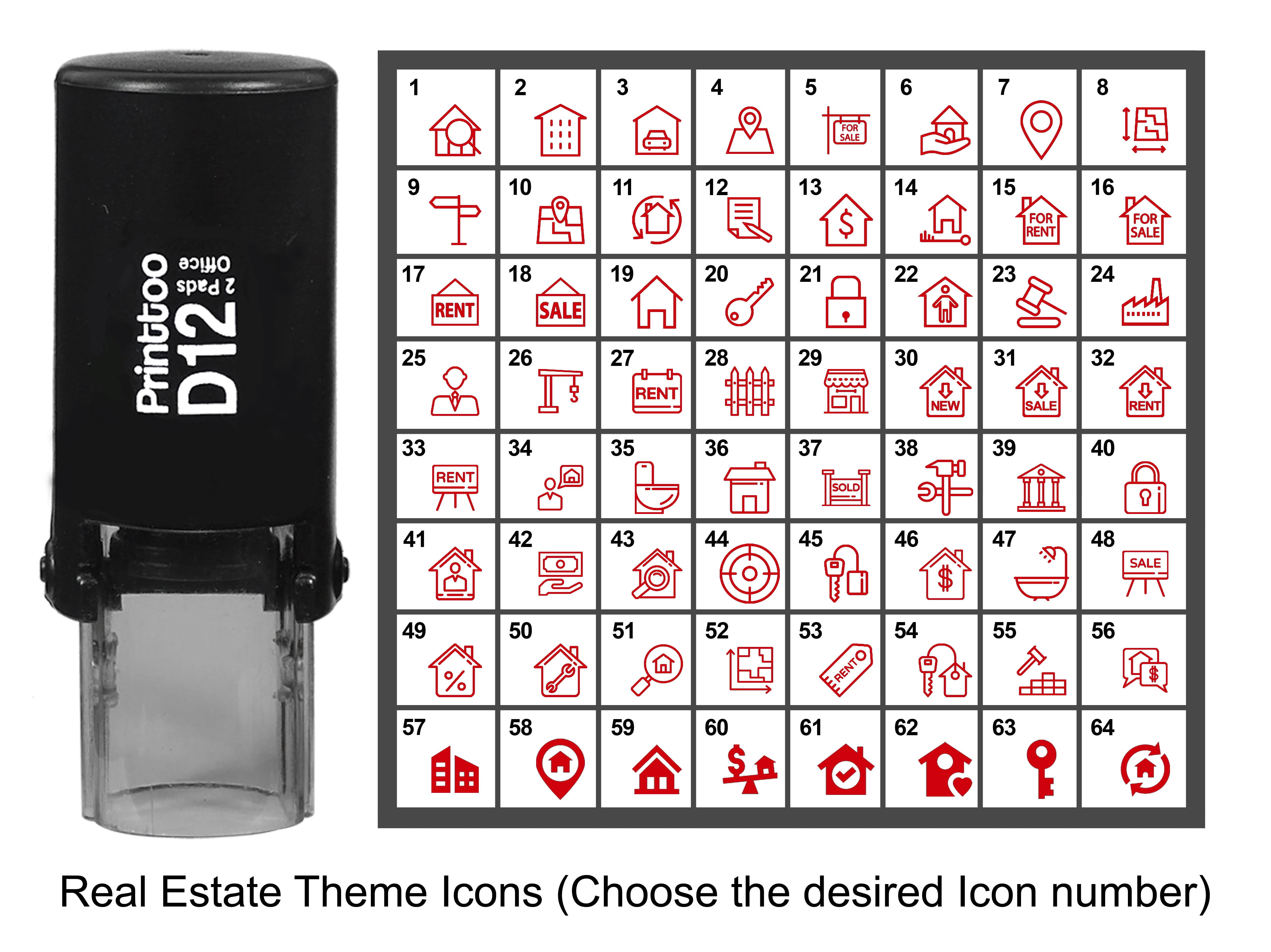 Printtoo Personalized Real Estate Theme Icons Round Rubber Stamp Self ...
