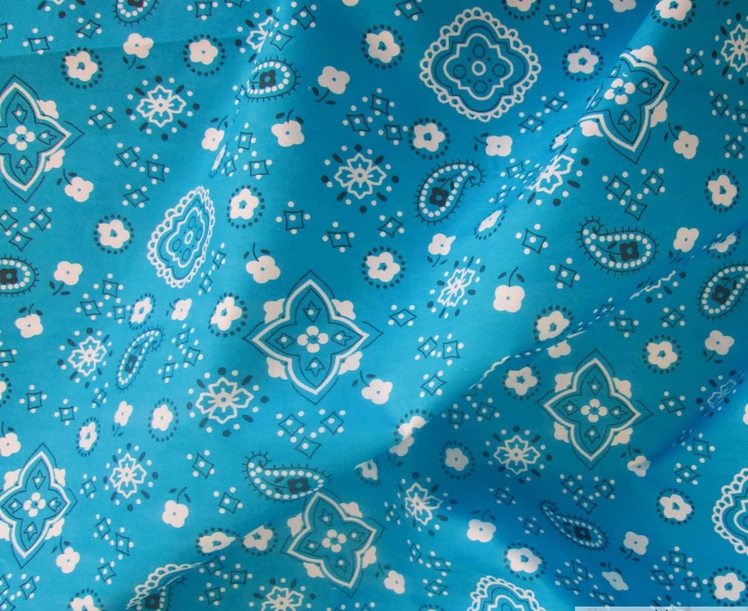 Bandana TURQUOISE BLUE Poly Cotton 58 Inch Wide Fabric by The Yard ...