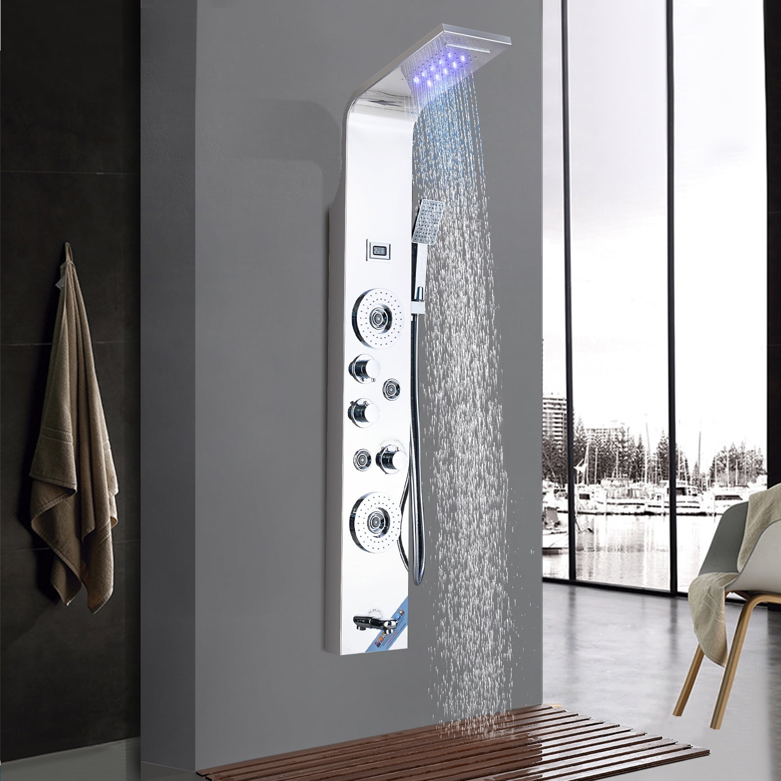 Shower Panel Tower System Stainless Steel Brushed Nickel LED Multi ...