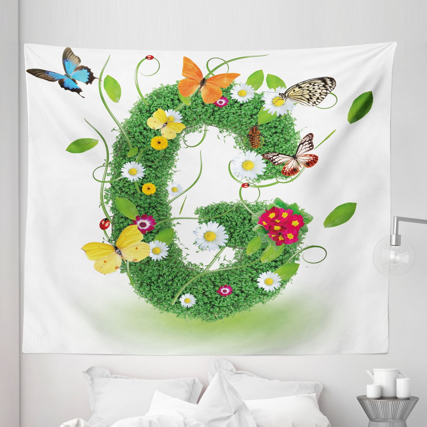 Letter G Tapestry, Spring Inspired Foliage Nature Theme Butterflies and ...