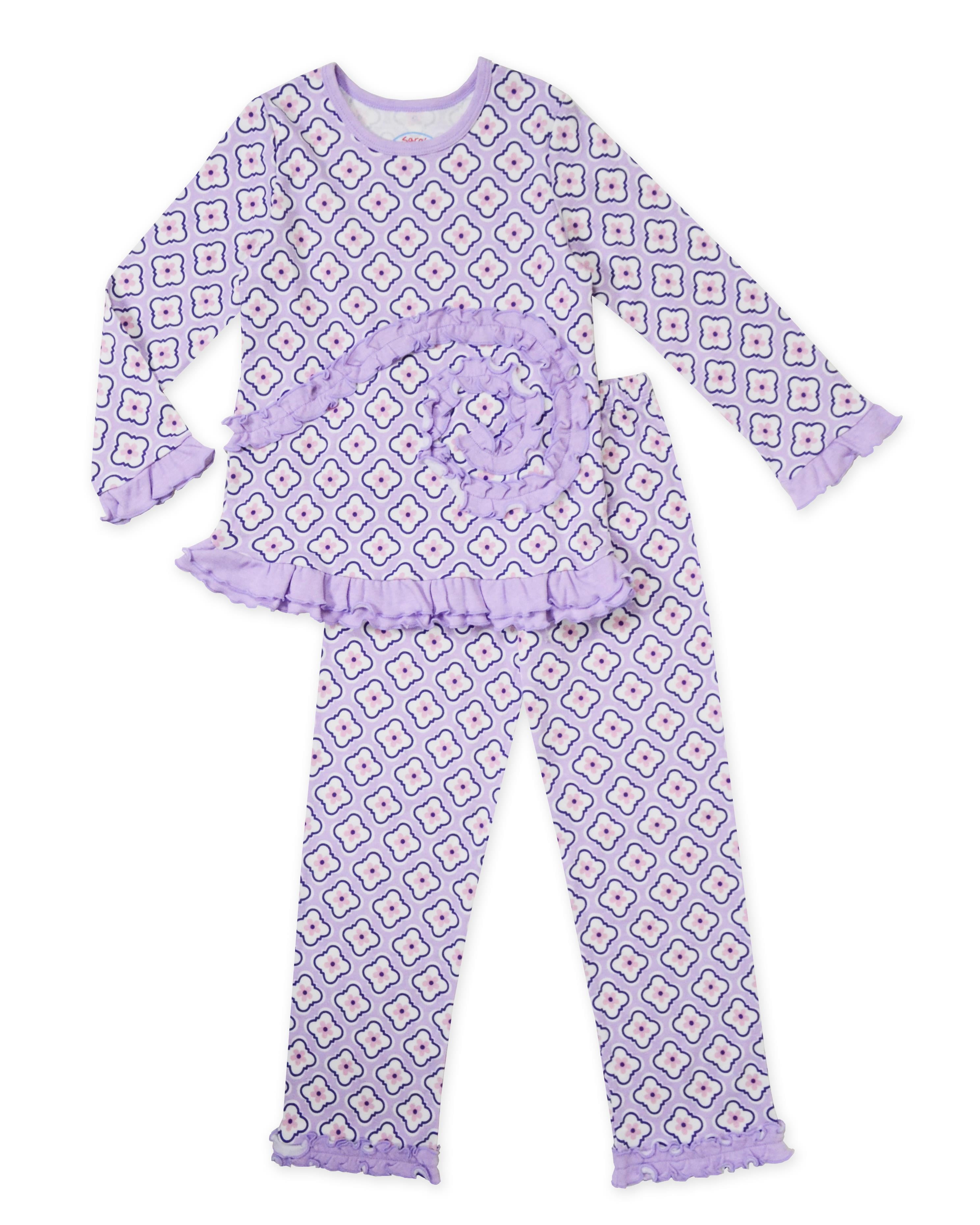 Saras Prints Girls Pajama Ruffle Fun Top and Pants Sleepwear, Purple ...