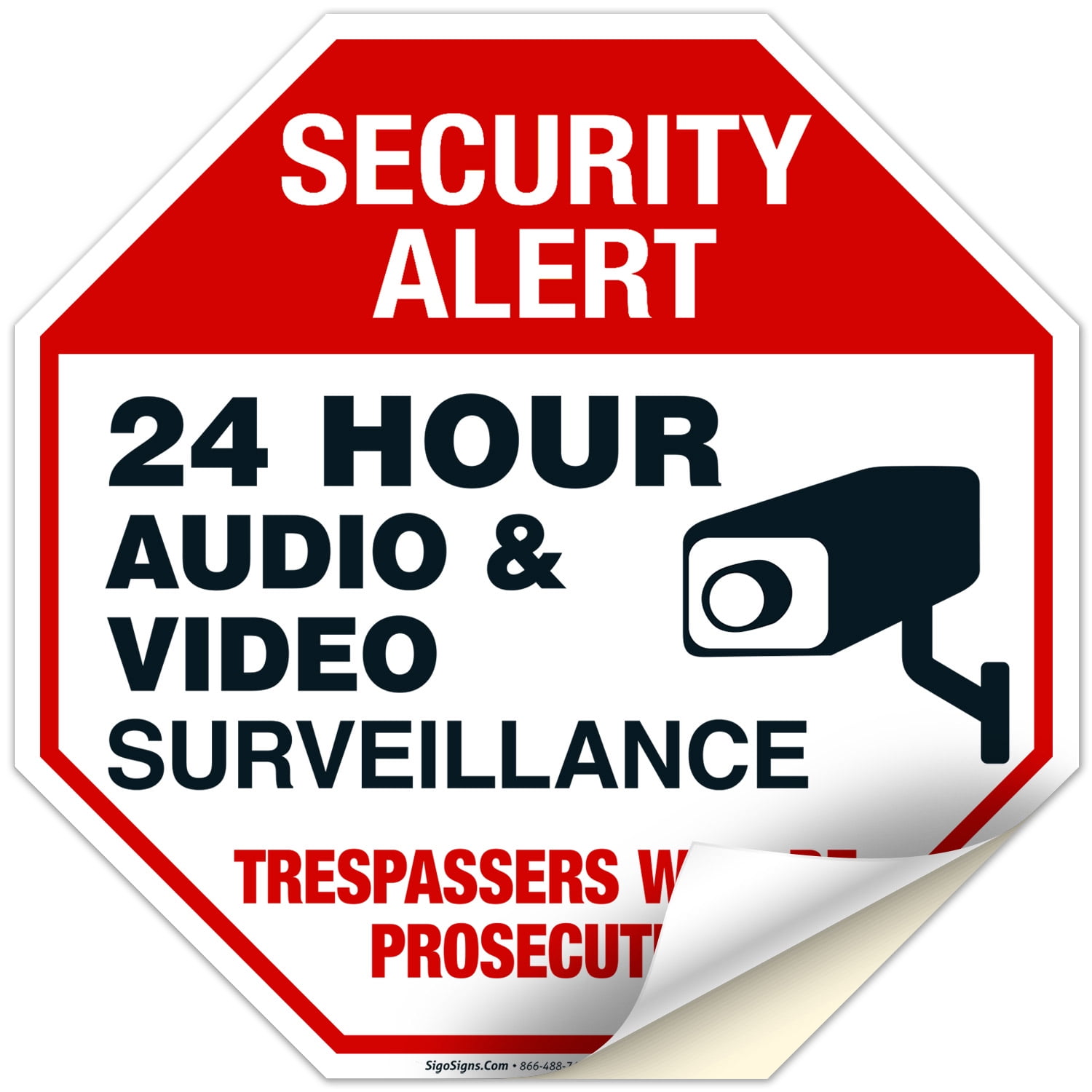 24 Hour Audio And Video Surveillance Sign, 12x12 Vinyl Sticker ...