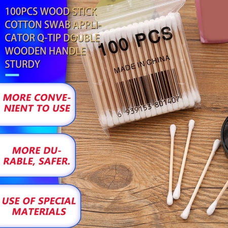 100pcs Wood Stick Cotton Swab Applicator Q-tip Double Wooden Handle ...