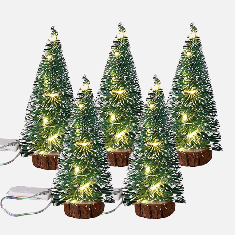 5 Pieces Pre-lit Small Christmas Tree Miniature Pine Trees Small Pine ...