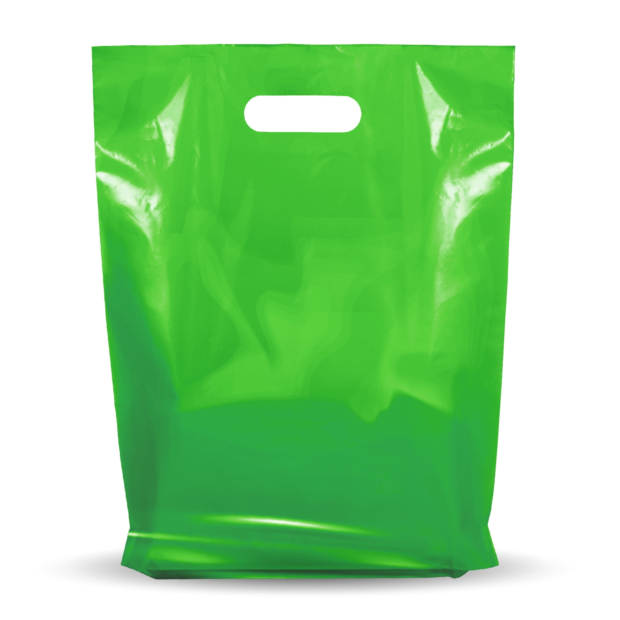 100 Pack Green Glossy Retail Bags, 9"x12", 1.25 mil, Die Cut Handles ...