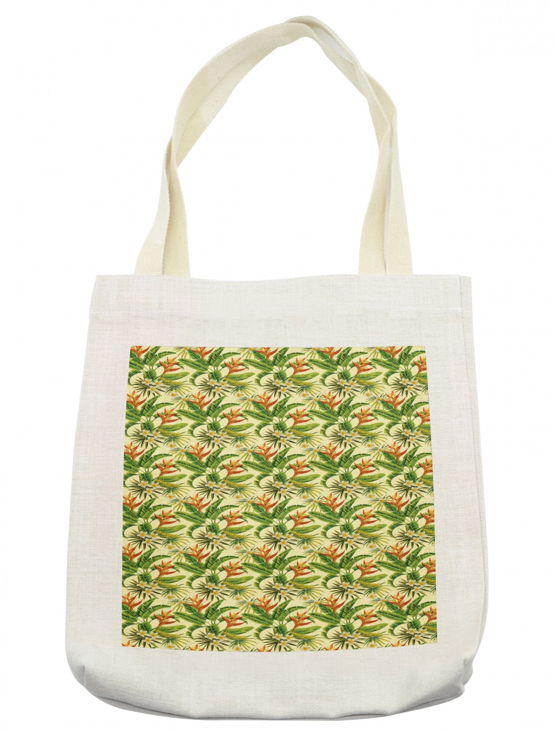 Tropical Tote Bag, Exotic Plumeria Flowers and Palm Tree Leaves on ...
