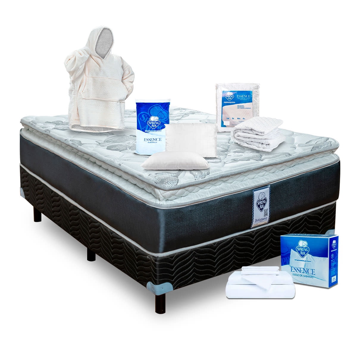 Paquete Colchon Queen Size Spring Air Smith + 2 Almohadas + Box + Cubre ...