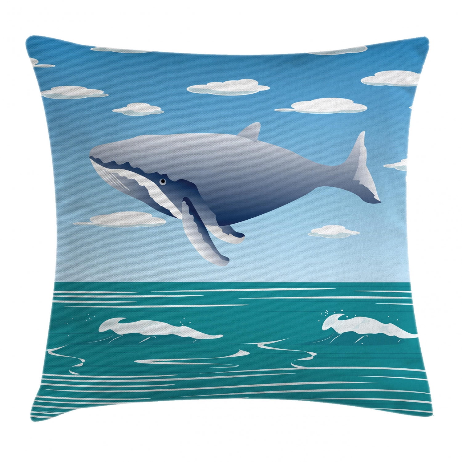 Whale Decor Throw Pillow Cushion Cover, Ocean Sunny Landscape with Huge ...