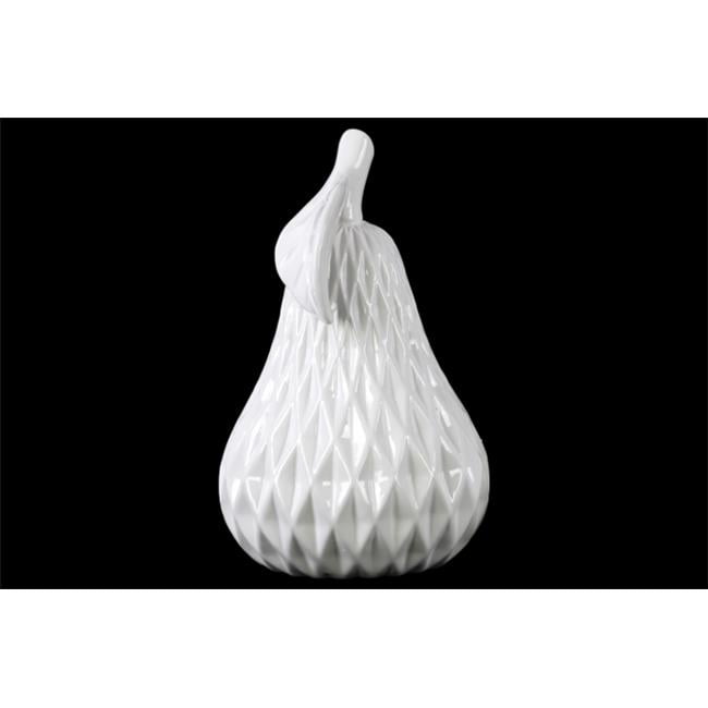 4 Piece Large Gloss White Ceramic Pear Figurine with Leaf on Stem ...