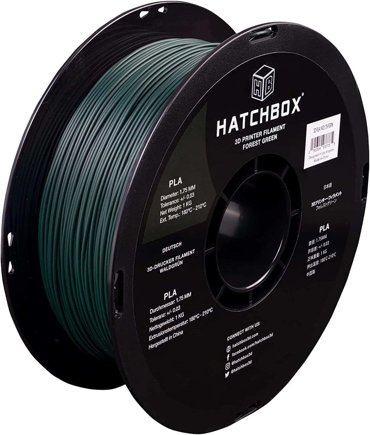 HATCHBOX 1.75mm Forest Green PLA 3D Printer Filament, 1 KG Spool ...