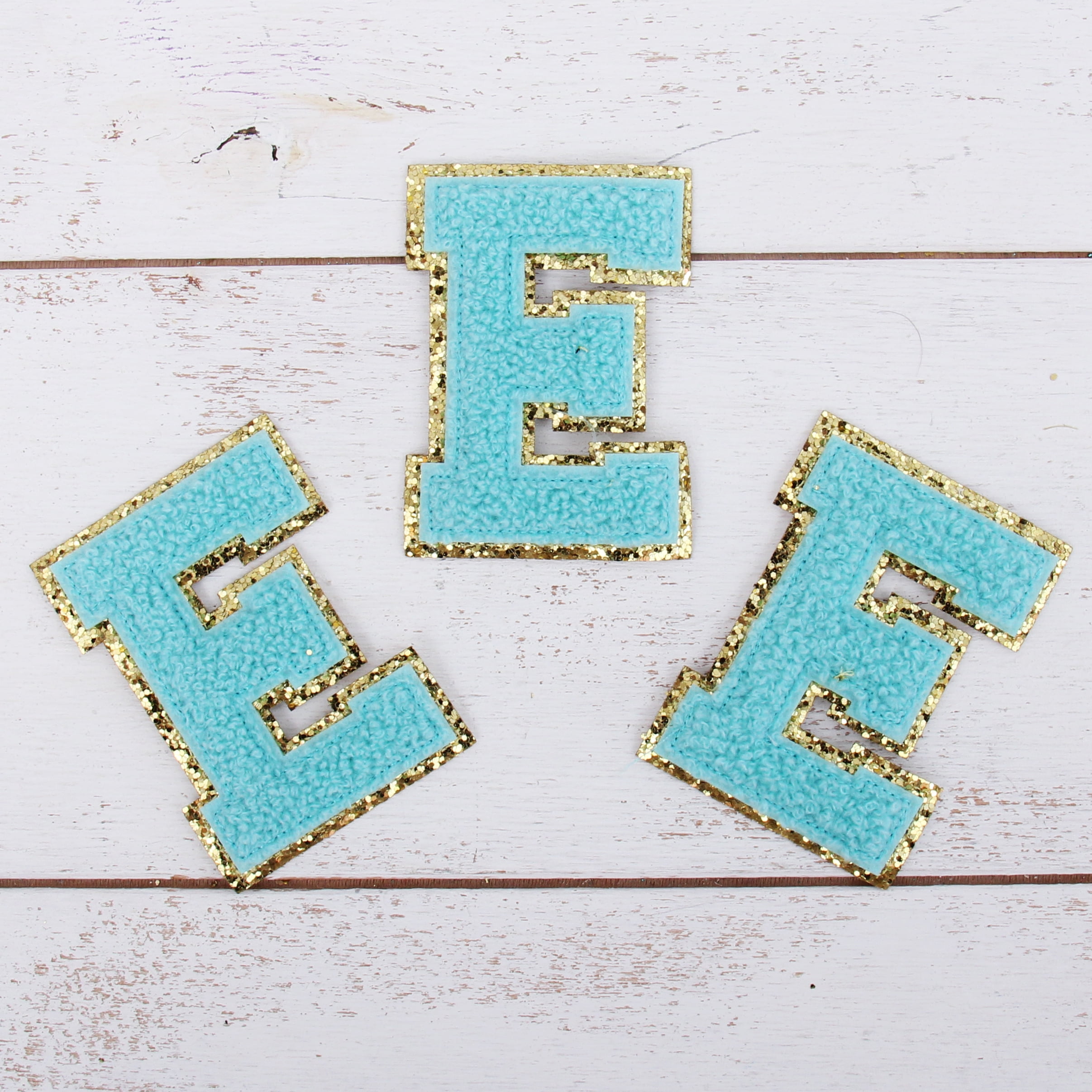 3 Pack Chenille Iron On Glitter Varsity Letter "E" Patches - Blue ...