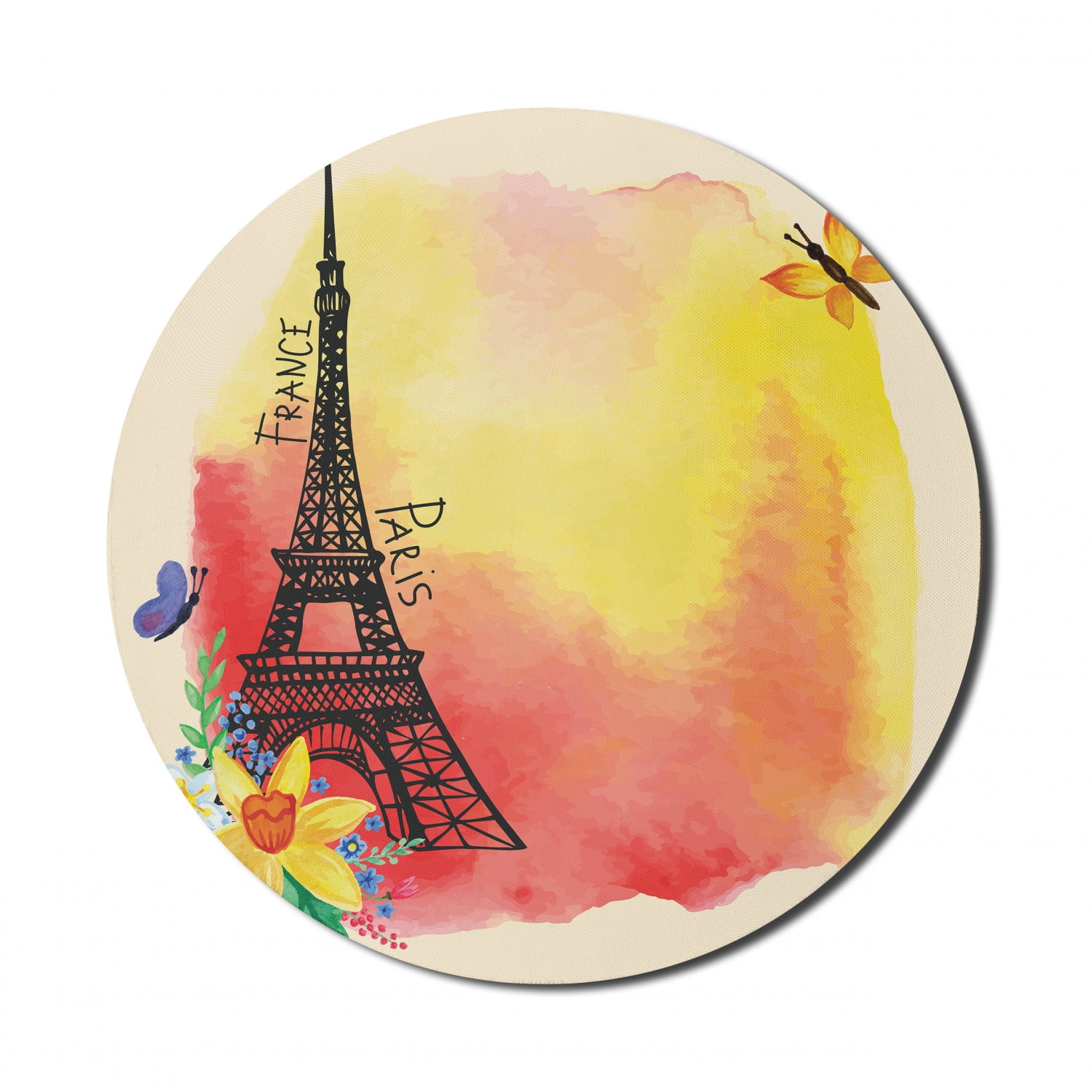 Paris Mouse Pad for Computers, Romantic Floral Watercolor Image Eiffel ...