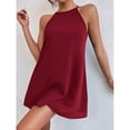 Burgundy Halter Neck Sleeveless A-Line Mini Dress With Keyhole Back For ...