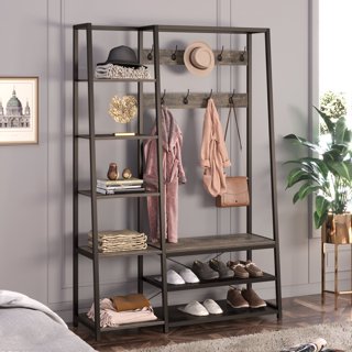 Black Metal Entryway 12 Hook Coat & Hat Rack Hall Tree Stand Organizer ...
