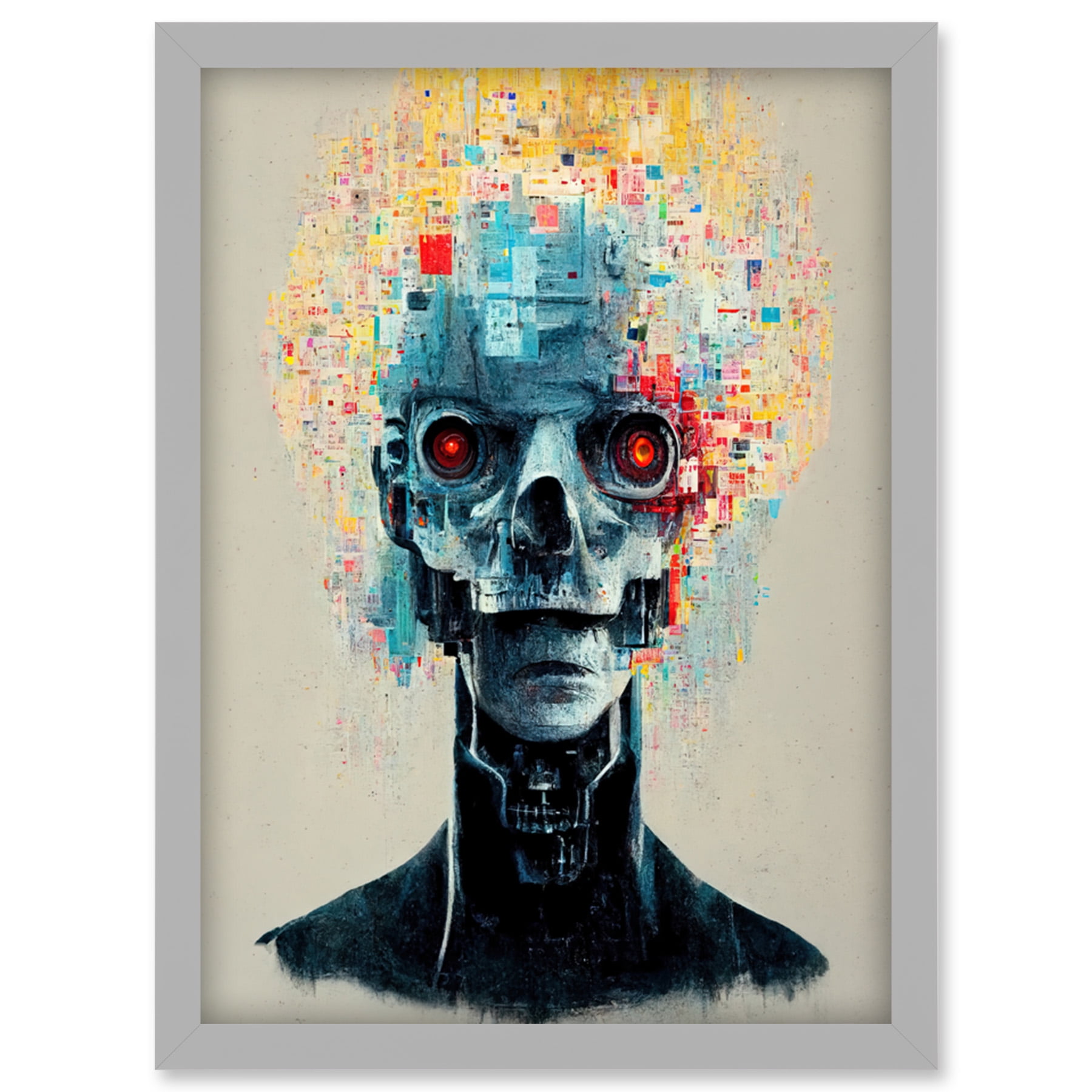 Android Cyborg AI Skull With Infrared Eyes Artwork Framed Wall Art ...