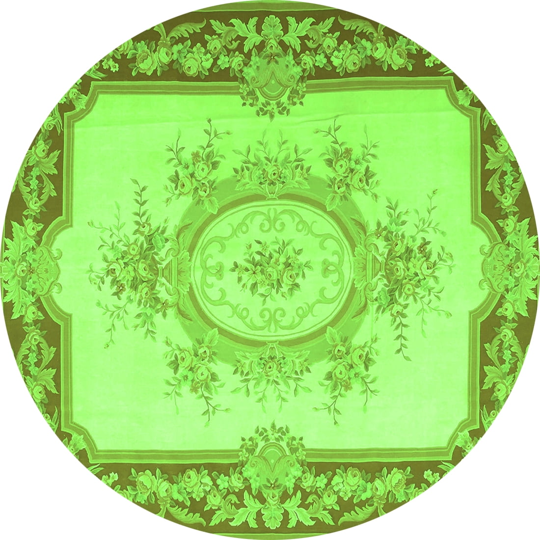 Ahgly Company Indoor Round Medallion Green French Area Rugs, 6' Round ...