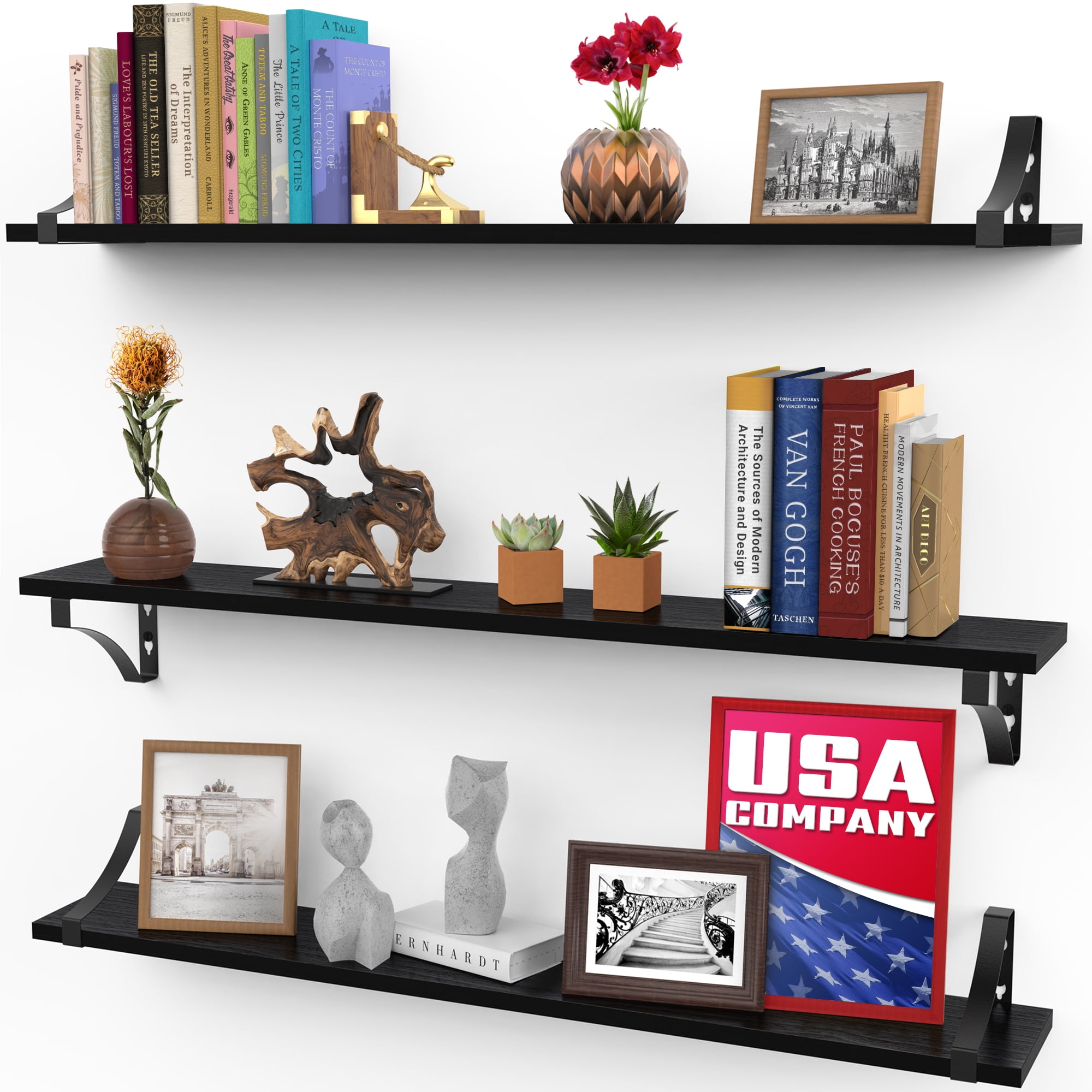 Icona Bay Rustic Wall Shelves W/ Brackets Set of 3 (Multiple Sizes ...