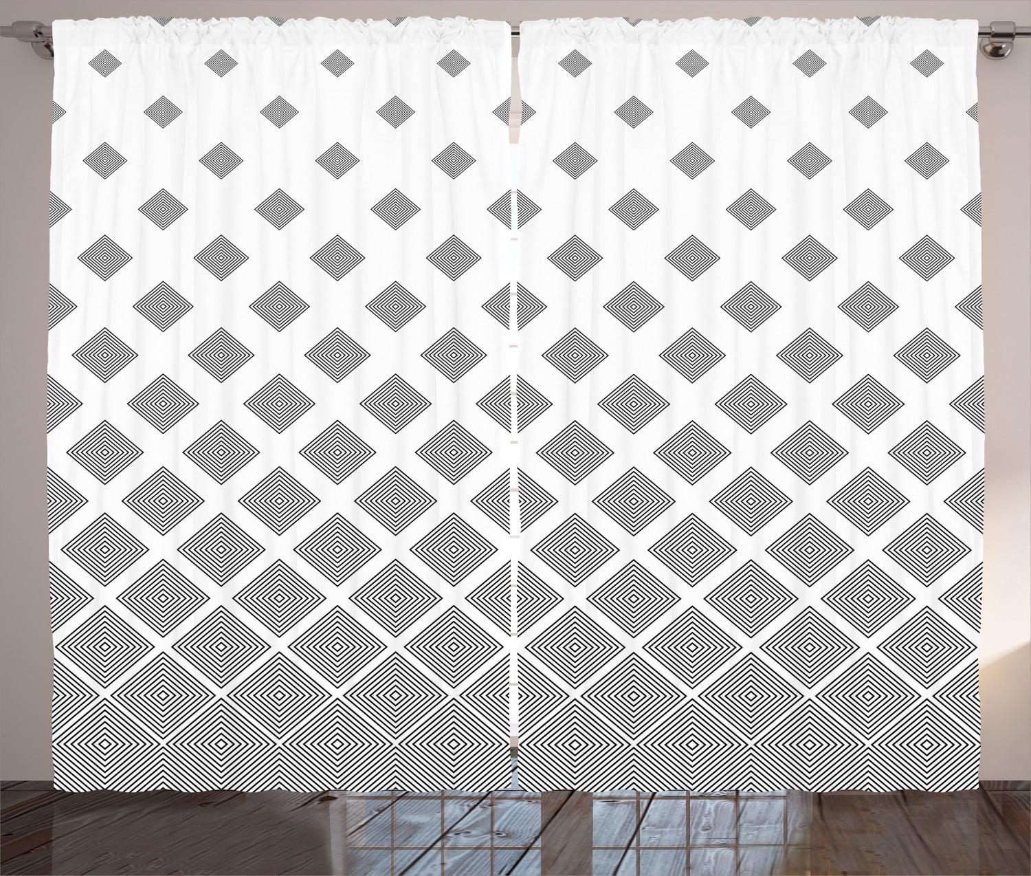 Geometric Curtains 2 Panels Set Monochrome Black And White Squares
