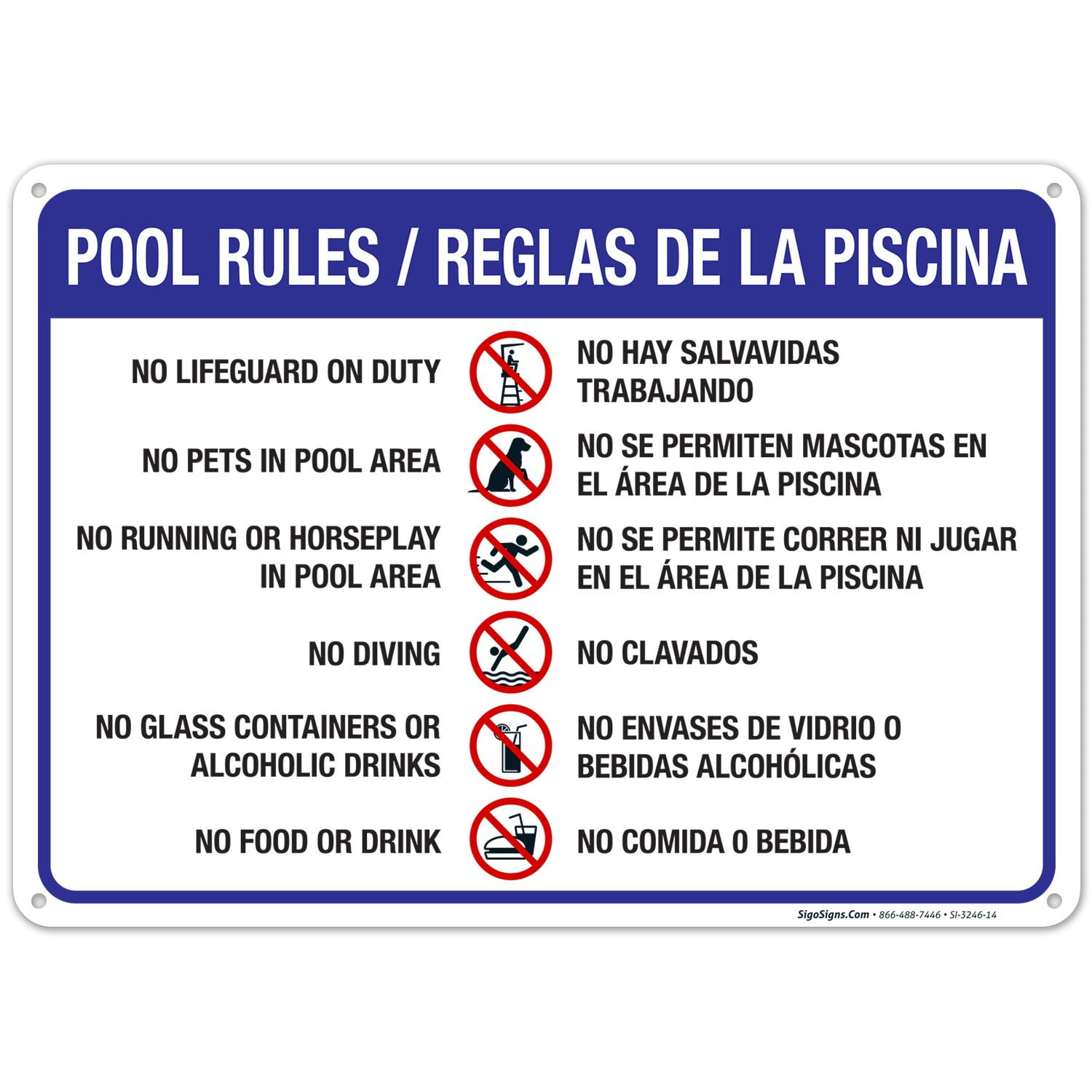Pool Rules Sign Bilingual, Spanish English, - Walmart.com