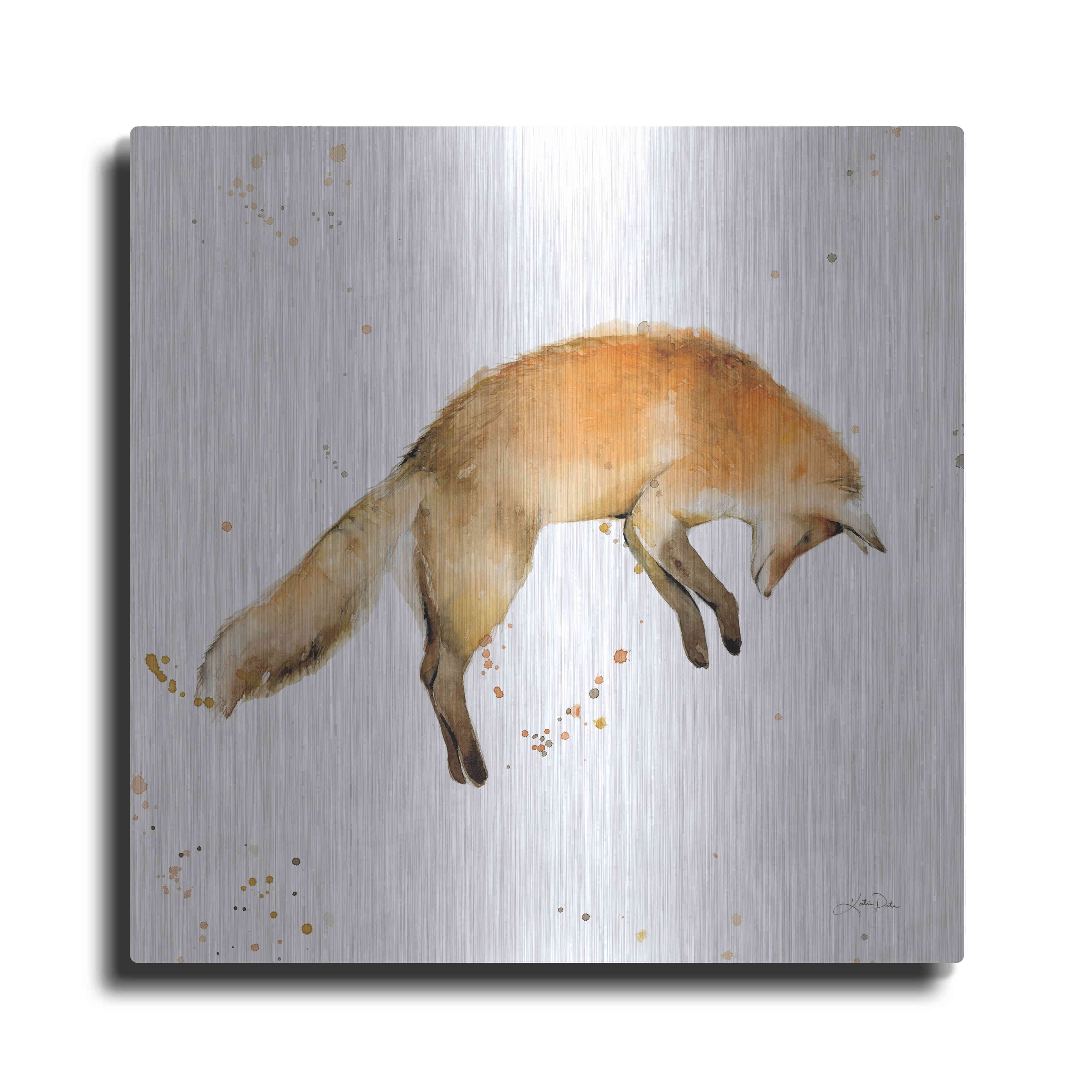 Luxe Metal Art 'Jumping Fox' by Katrina Pete, Metal Wall Art, 12"x12 ...