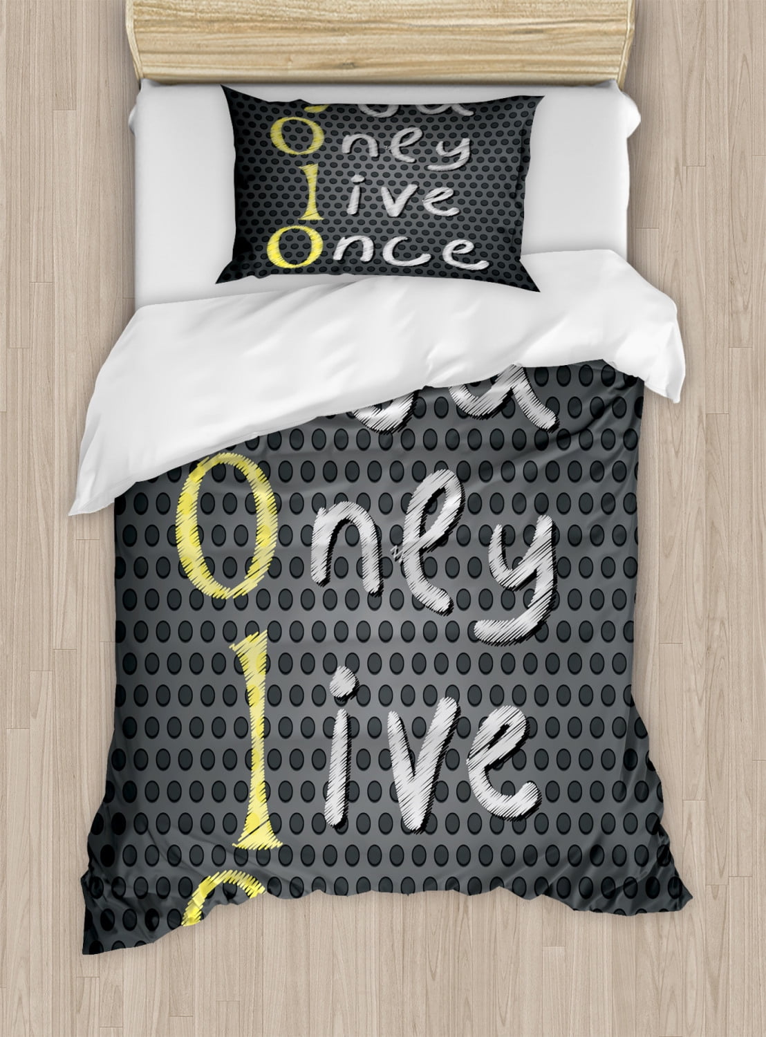 YOLO Twin Size Duvet Cover Set, Freedom Slogan You Only Live Once Quote ...