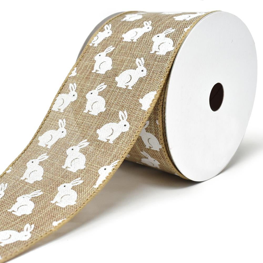 Soft Canvas Bunny Wired Printed Ribbon, 2-1/2-Inch, 10-Yard, Natural ...