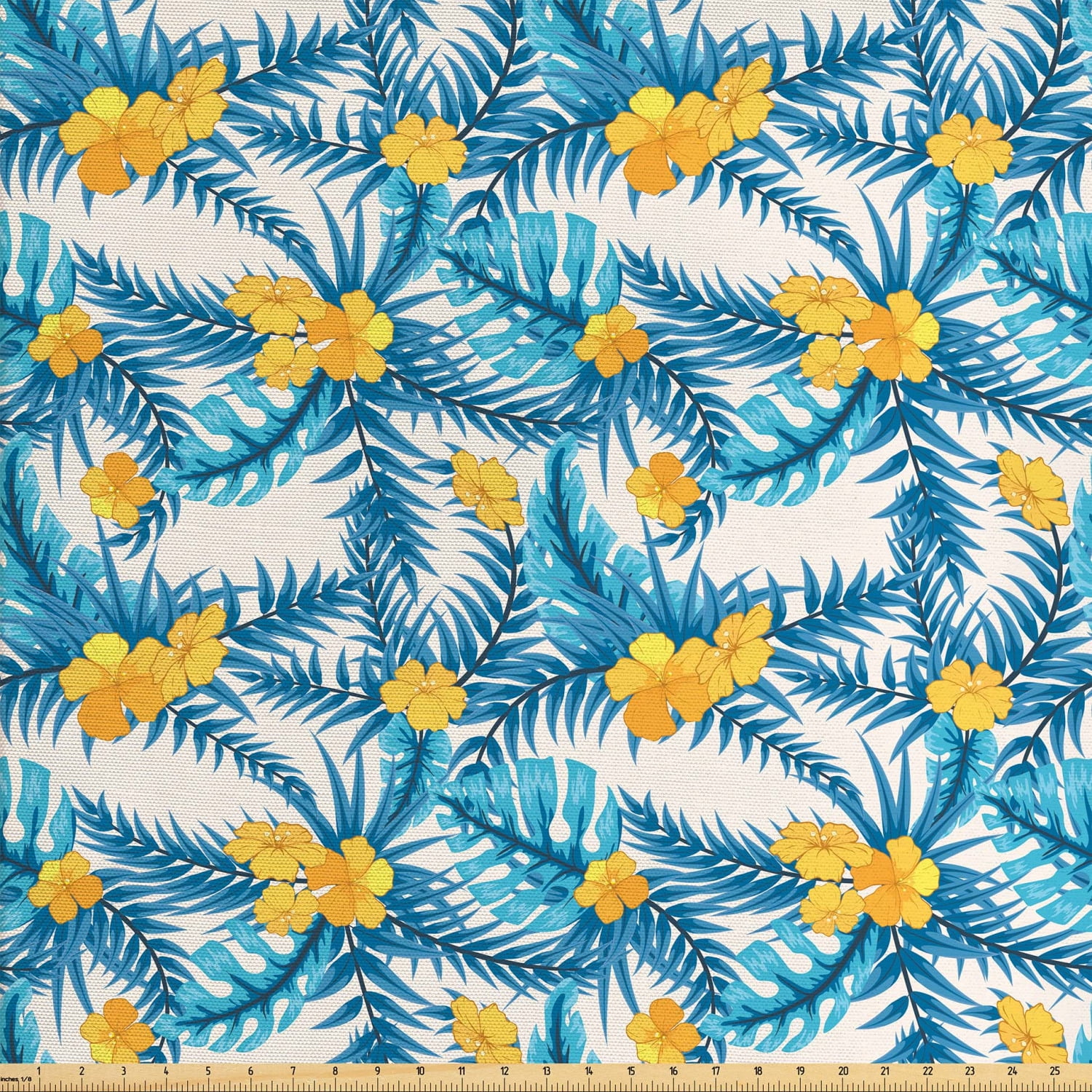 Tropical Sofa Upholstery Fabric by the Yard, Exotic Leaves and Flowers ...