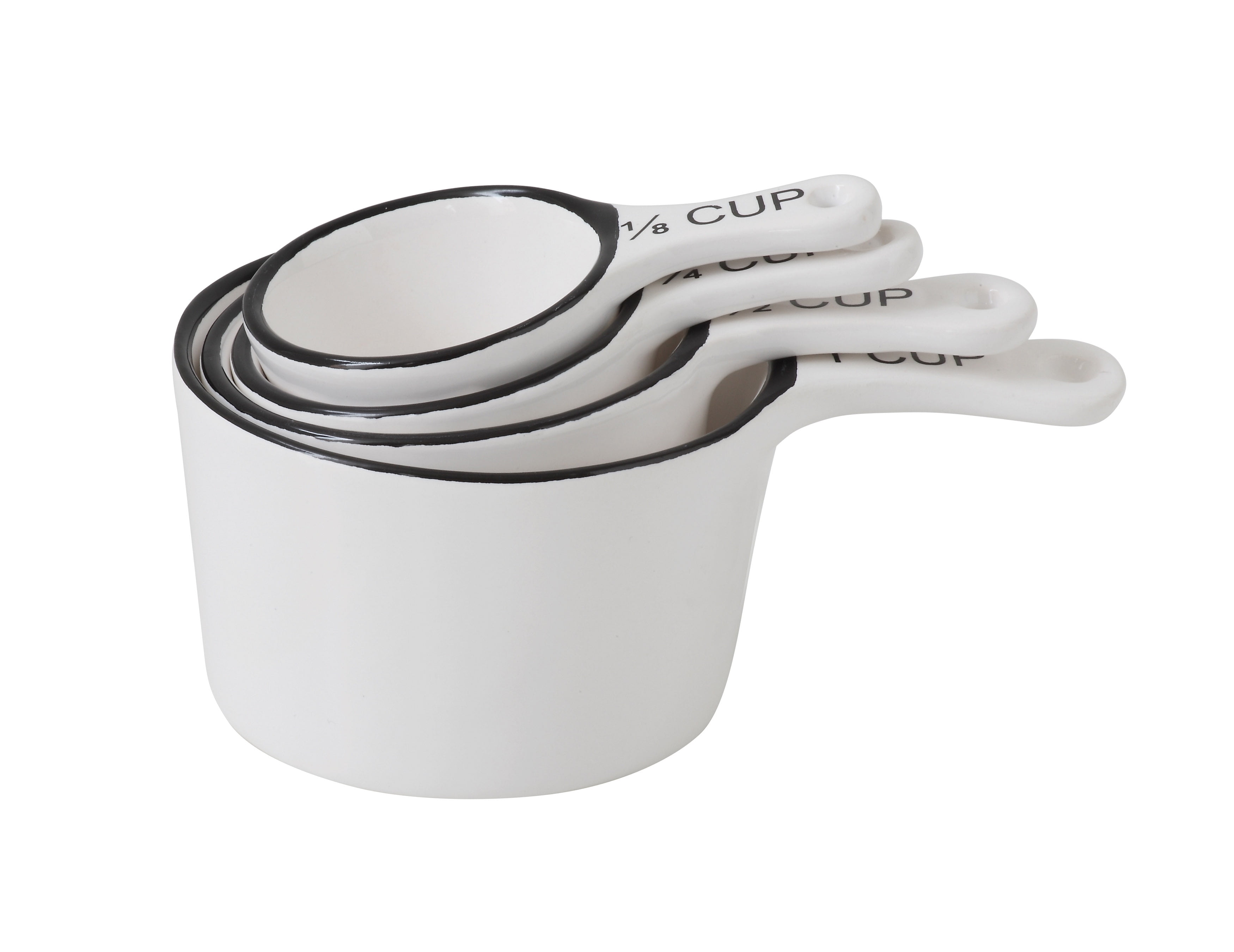 Creative Co-Op White Stoneware Measuring Cups with Black Rim (Set of 4 ...