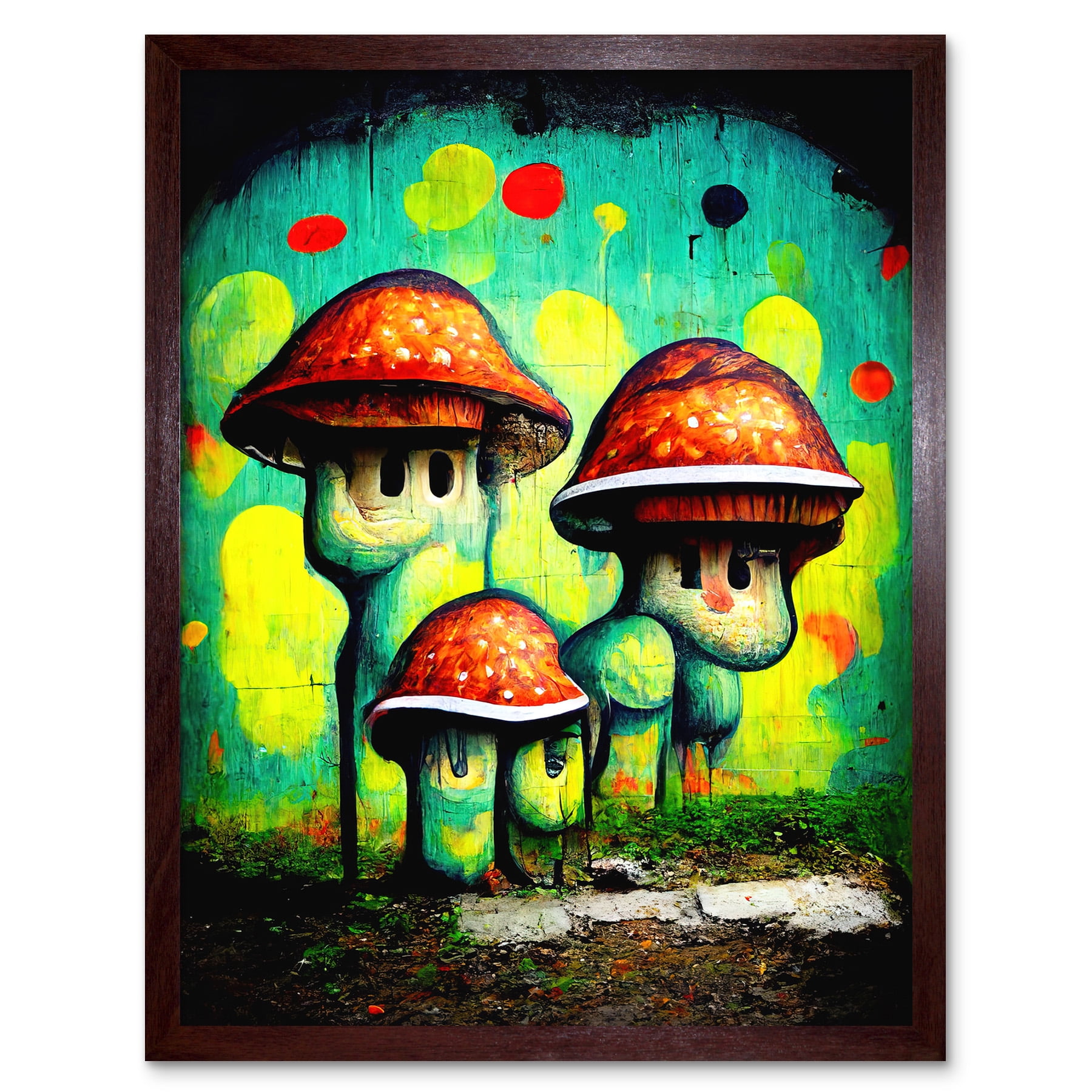 Trippy Red Cap Mushroom Houses Street Art Graffiti Mural Art Print ...