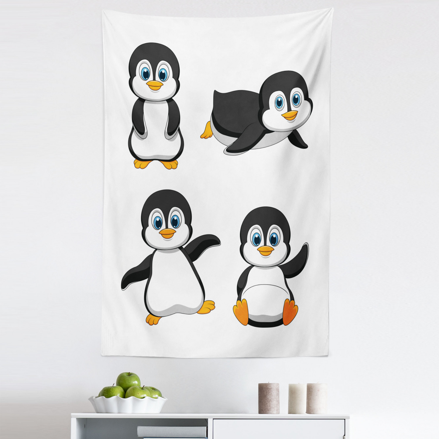 Cartoon Tapestry, Penguin Cartoon Waving Standing Sliding Smiling ...