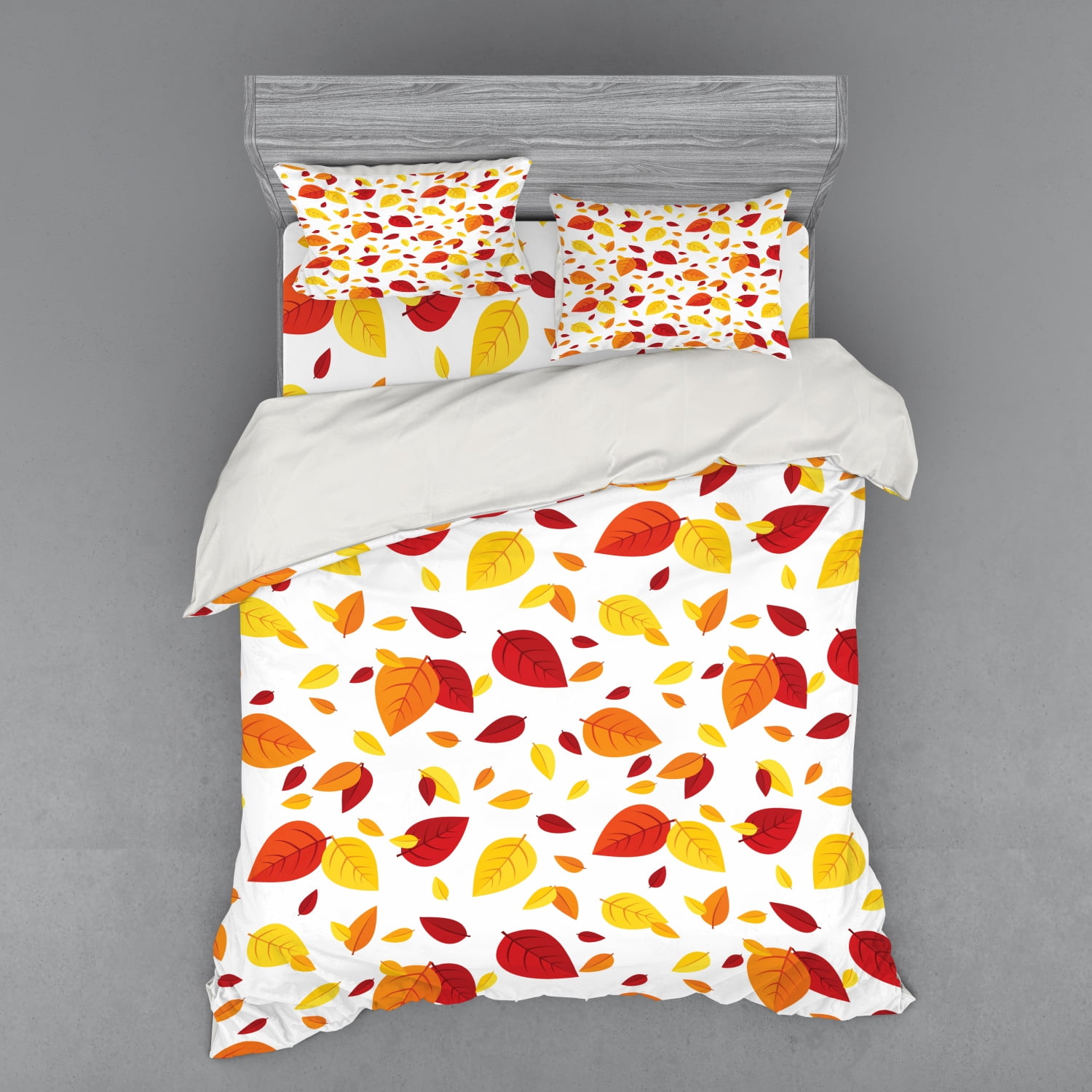 Leaf Duvet Cover Set, Colorful Fall Autumn Leaves on White Background ...