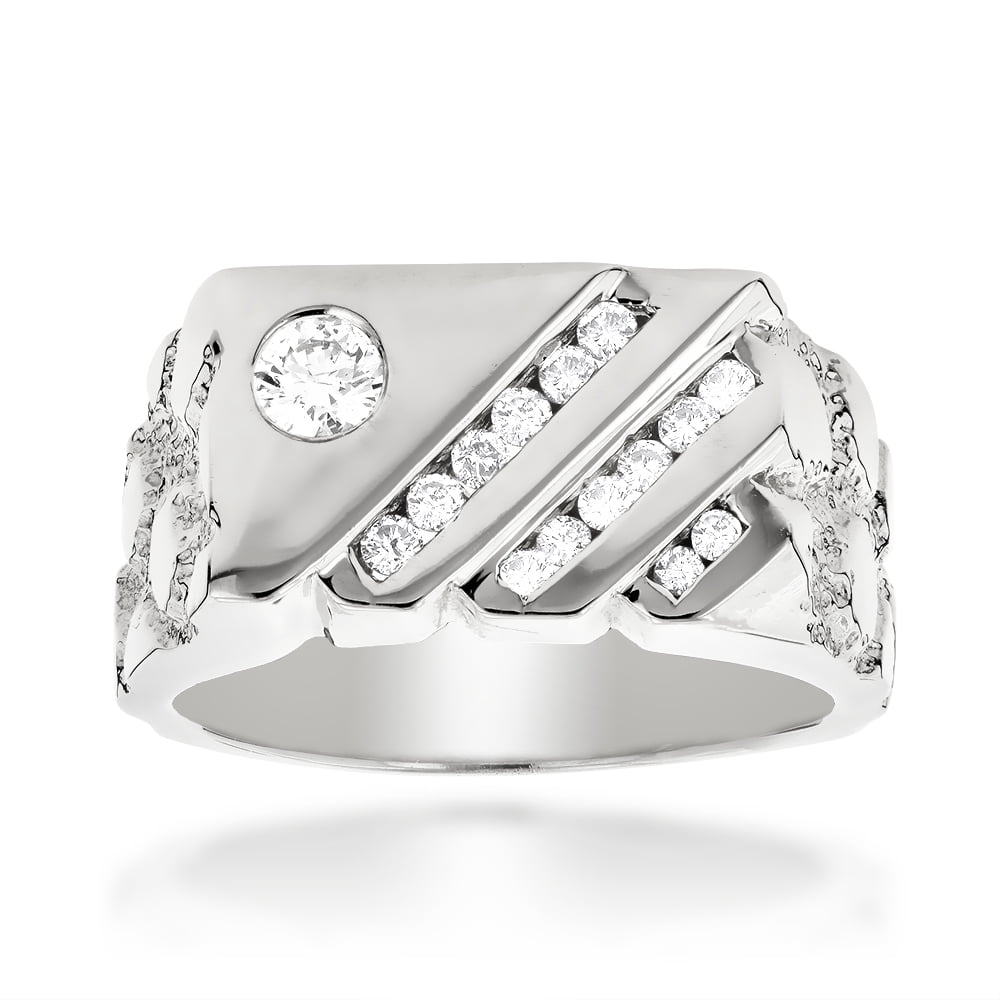14K Nugget Men's Natural 0.6 Ctw Diamond Ring For Him (White Gold Size ...