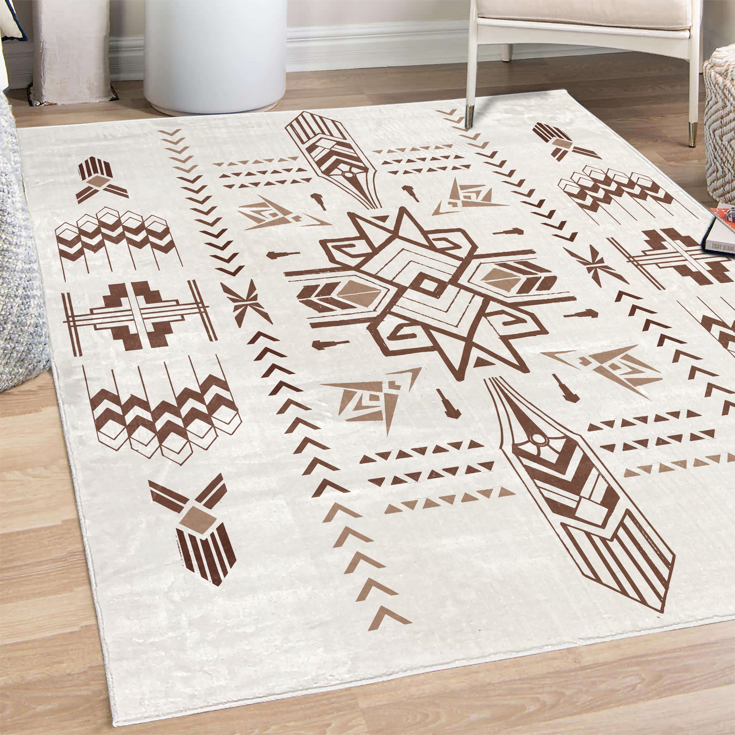 Geometric Decorative Rug, Tribal Hand Drawn Vintage Aztec Background in ...
