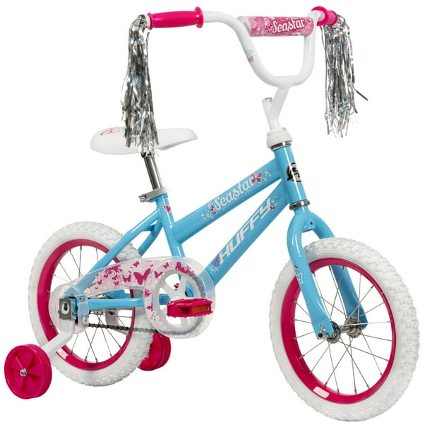 Huffy Sea Star 14-inch Girls’ Bike with Training Wheels, Blue/Pink ...