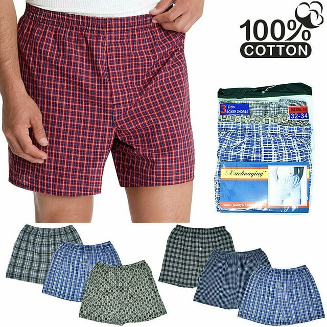 3-12 Pack Mens Boxer Briefs Plaid 100% Cotton Underwear Shorts Trunk ...