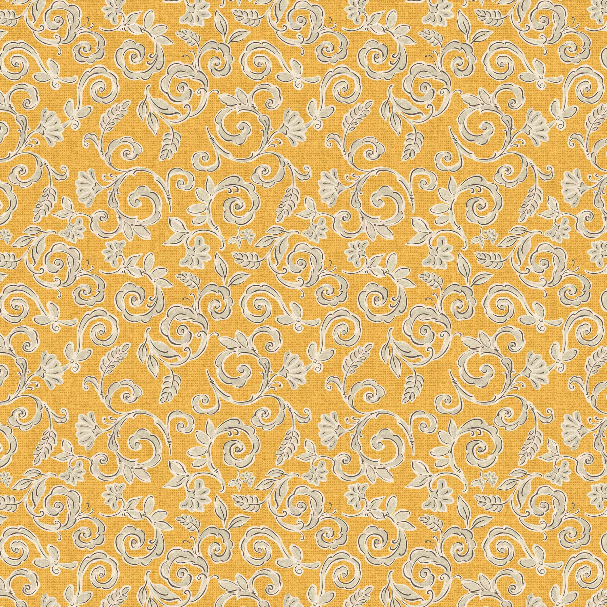 David Textiles Morning Bloom Swirly Floral Gold Cotton 1 Yard Fabric ...