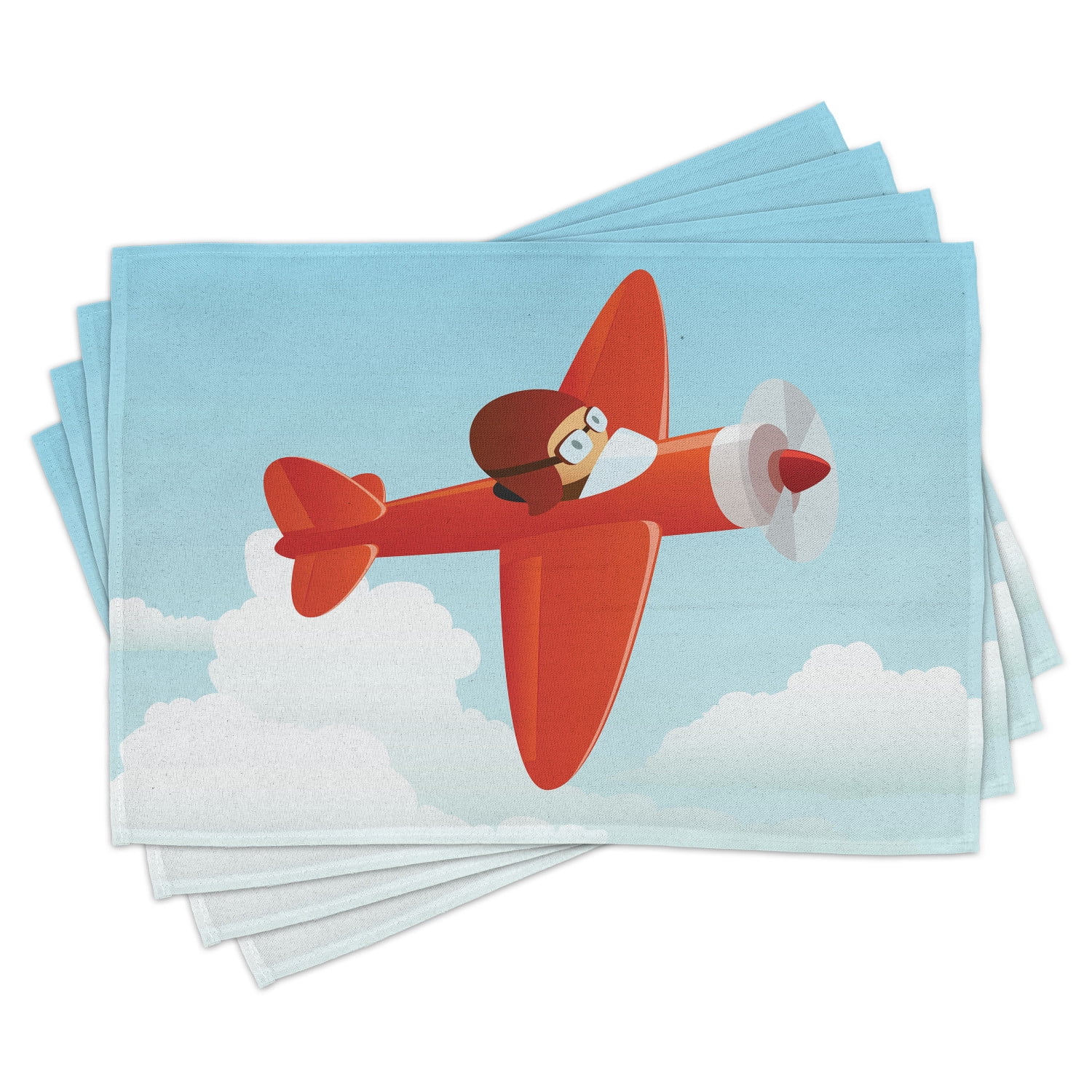Ambesonne Plane Place Mats Set of 4, Airplane Flying Cloud, Standard ...